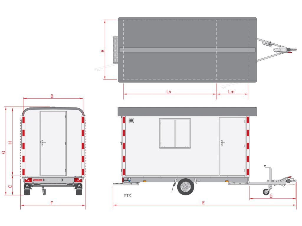 Bauwagen PTS 1400kg 390×188cm
